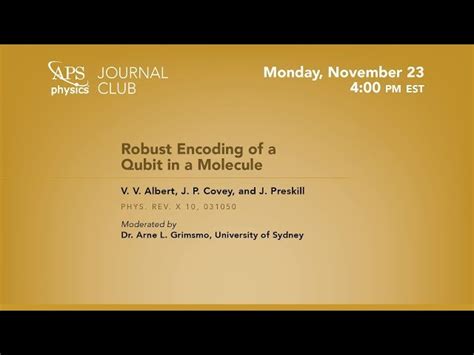 Free Video Robust Encoding Of A Qubit In A Molecule From Aps Physics