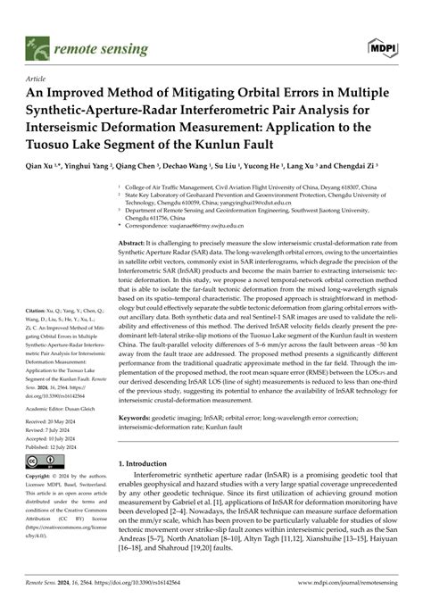 Pdf An Improved Method Of Mitigating Orbital Errors In Multiple Synthetic Aperture Radar