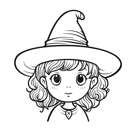 마법 색칠 페이지 개요 스케치 드로잉에서 모자에 어린 소녀 벡터 아름다운 마녀 그림 아름다운 마녀 개요 아름다운 마녀 스케치 Png 일러스트 및 벡터 에 대한 무료