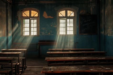 Premium Photo Sunlit Empty Classroom A Dimly Lit Old Fashioned Empty