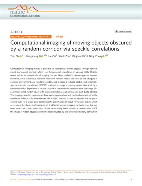 Pdf Computational Imaging Of Moving Objects Obscured By A Random Corridor Via Speckle Correlations