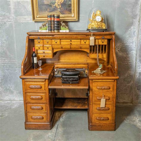 Edwardian Oak Typewriter Roll Top Desk