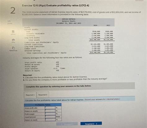 Solved Exercise Algo Evaluate Profitability Ratios Chegg