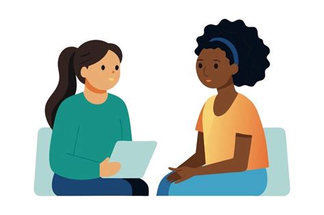 Premium Vector Illustration Of Two Women Having A Friendly Conversation On Chairs