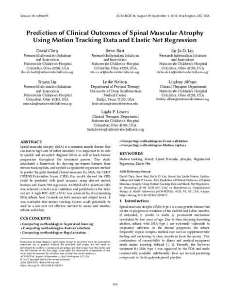 Pdf Prediction Of Clinical Outcomes Of Spinal Muscular Atrophy Using Motion Tracking Data And