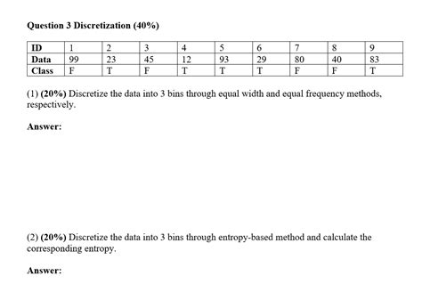 Solved Question 3 Discretization 40 6 7 8 9 Id Data Class