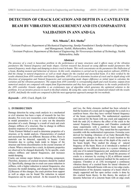 Detection Of Crack Location And Depth In A Cantilever Beam By Vibration Measurement And Its
