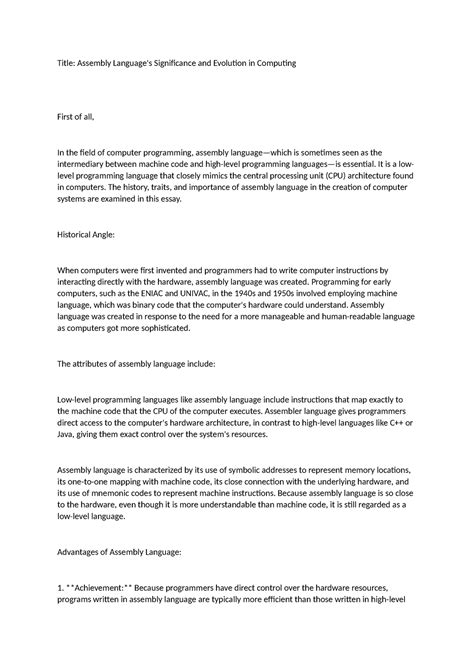 Assembly Language Introduction File Title Assembly Language S Significance And Evolution In