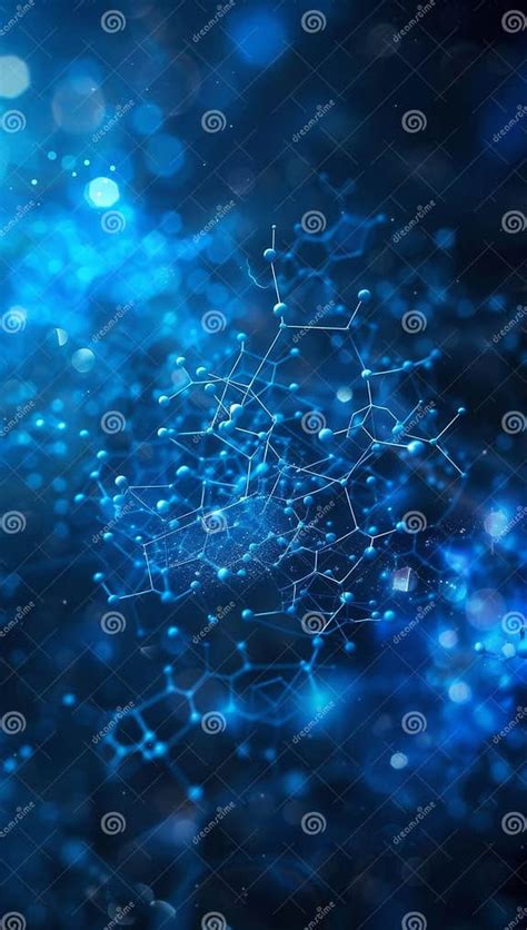 Abstract Molecular Structure On Blue Background With Glowing Bokeh Representing Advanced