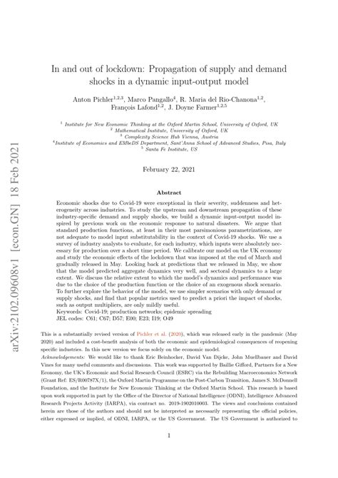 Pdf In And Out Of Lockdown Propagation Of Supply And Demand Shocks