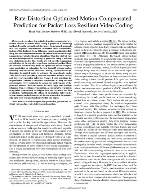 Pdf Rate Distortion Optimized Motion Compensated Prediction For