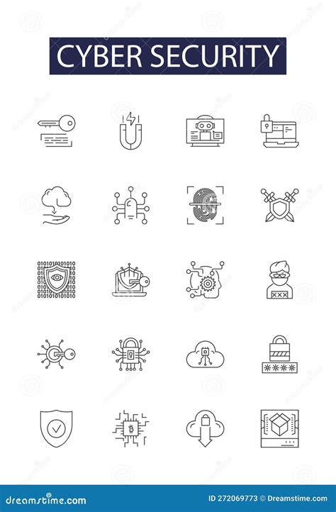 Cyber Security Line Vector Icons And Signs Cybercrime Cryptography Intrusion Malware Data