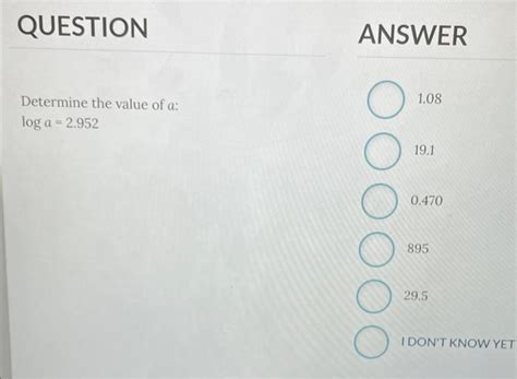Solved Determine The Value Of A Loga 2 952 1 08 19 1 0 470 Chegg Com