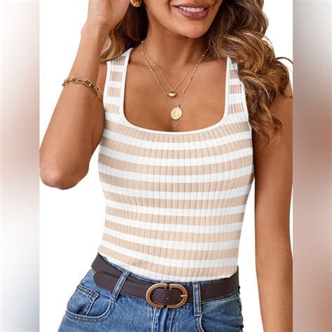 Merokeety Tops Merokeety Womens Sleeveless Ribbed Tank Tops Striped