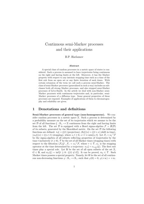 Pdf Continuous Semi Markov Processes And Their Applications