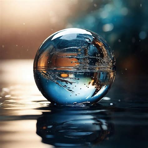 Wet Sphere On Reflective Water Abstract Beauty Premium Ai Generated Image