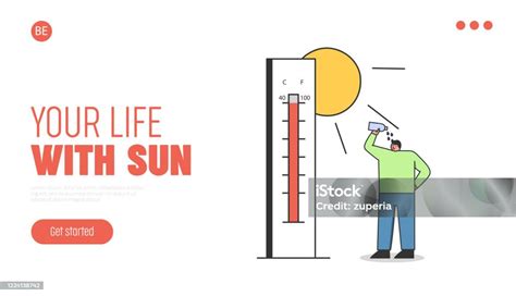 시간의 여름 더운 기간입니다 웹 사이트 방문 페이지 남자는 온도계 근처 야외서 머리에 병에서 물로 자신을 붓는 소년 웹 페이지 만화 선형 윤곽선 평면 벡터 일러스트 계절에