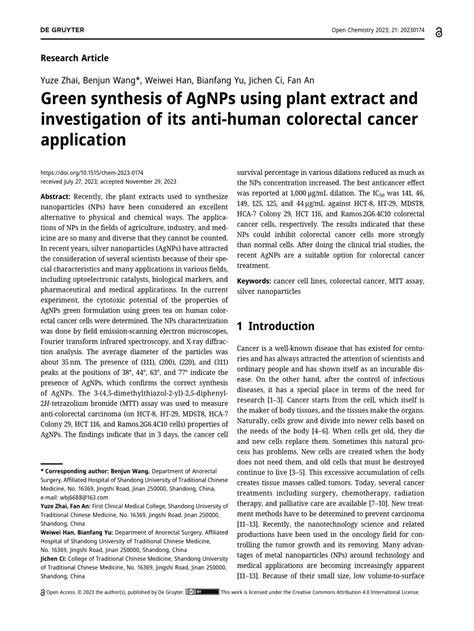 Pdf Green Synthesis Of Agnps Using Plant Extract And Investigation Of Its Anti Human