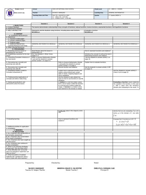 Gen Math Dll Week 1 Pdf Function Mathematics Mathematical Analysis
