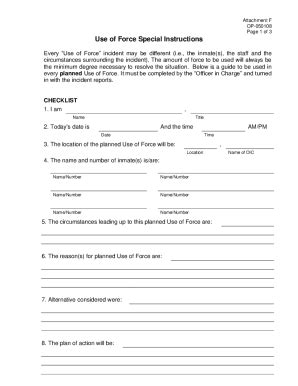 Fillable Online Use Of Force Standards And Reportable Incidents Fax Email Print PdfFiller