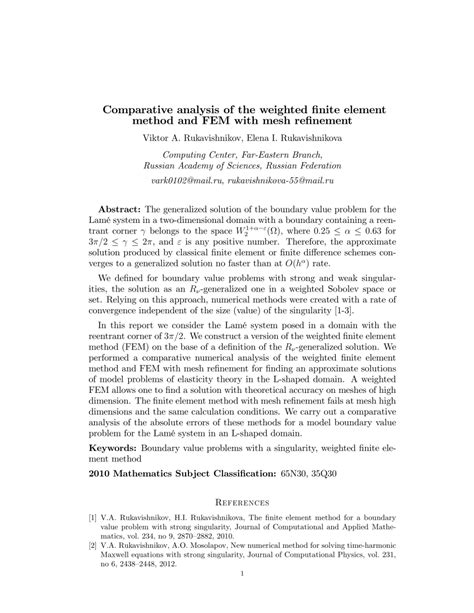 Pdf Comparative Analysis Of The Weighted Finite Element Method And