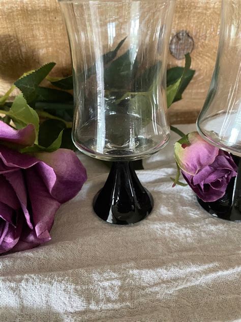 Black Stem Glassware Fancy Bar Glasses Set Of Four Vintage 1980s