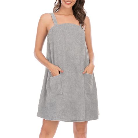 Lightweight Bath Shower Wrap Towel Dress For Women Spa Bath Grey
