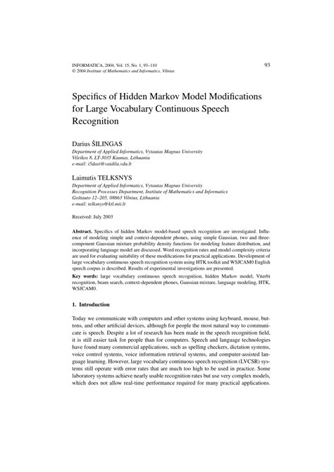 Pdf Specifics Of Hidden Markov Model Modifications For Large