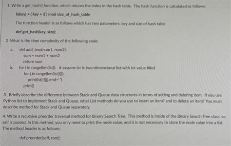 Solved A 1 Write A Get Hashfunction Which Returns The