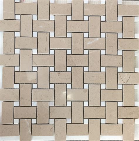 Crema Biege Verona Basketweave With Thassos White Marble Dot Polished