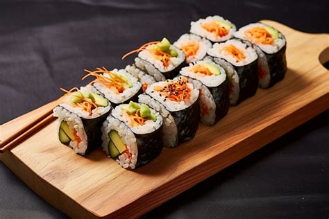 야채를 얹은 초밥 두 롤이 보드에 있습니다 높은 해상도 김밥 간식 배경 일러스트 및 사진 무료 다운로드 Pngtree