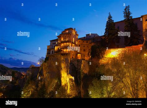 Cuenca Casas Colgantes Hanging Houses At Dusk Unesco World Heritage Site Castilla La Mancha