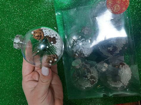 Ёлочные игрушки шары новогодние пластик набор D 8 см 6 шт Льдинка шишки прозрачный