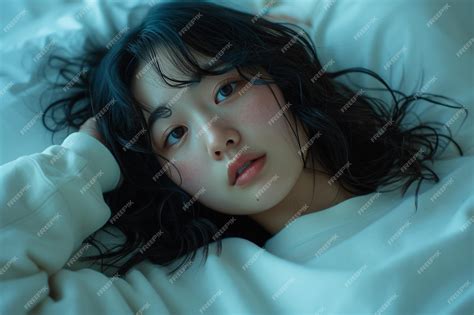 Premium Photo Japanese Woman Lying Face Down On Bed Shoulderlength
