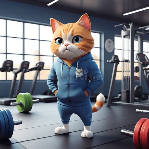 Cartoon Epic Cat In The Gym Funny Fitness Handsome Cat In A Tracksuit Cat Character