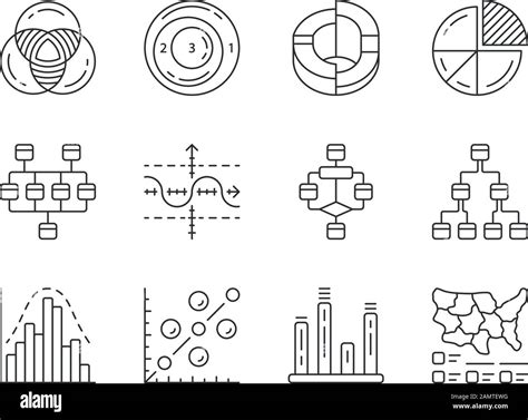 Diagrams Linear Icons Set Schematic Representation Of Info Statistics Data Visualization