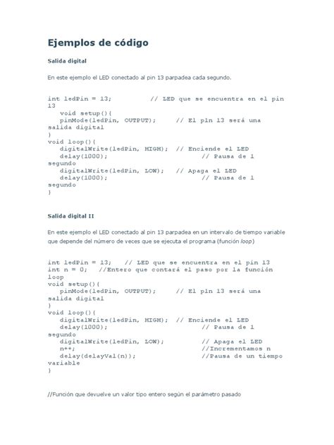 Ejemplos De Código Para Arduino Pdf