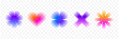 컬러풀한 부드러운 흐릿한 그라데이션 플라워 세트 밝고 흐릿한 아우라 형상 컬렉션 포스터 템플릿 배지 스티커 콜라주를 위한 퇴색하는 추상 요소 벡터 무지개 빛깔의 꽃과 하트