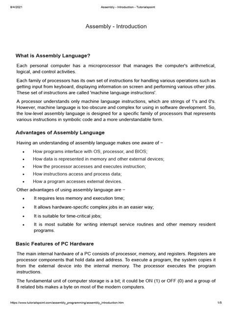 Assembly Introduction Tutorialspoint Pdf