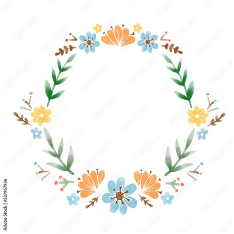 수채화 원형 꽃 리스 테두리 일러스트 이미지 Stock Illustration Adobe Stock