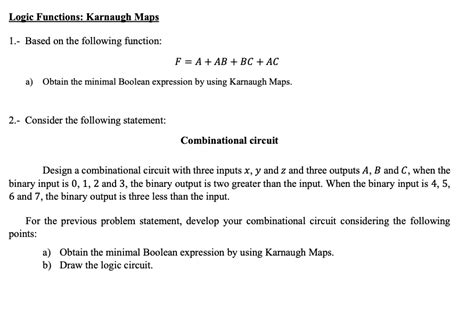 Solved Logic Functions Karnaugh Maps 1 Based On The
