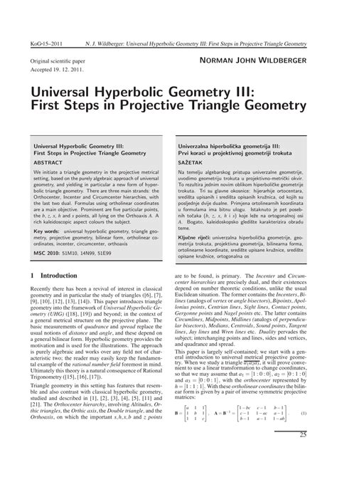 Pdf Universal Hyperbolic Geometry Iii First Steps In Projective