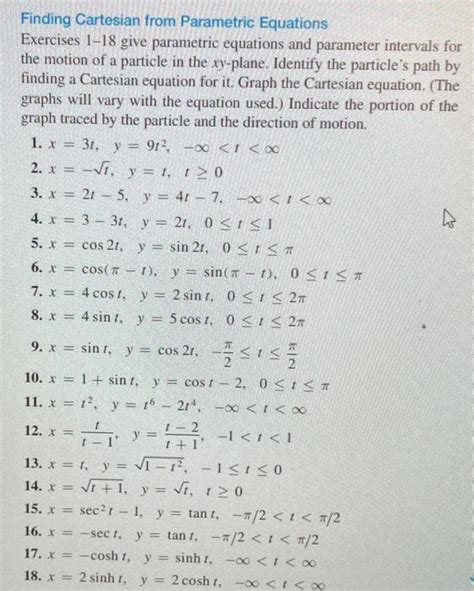 Solved Finding Cartesian From Parametric Equations Exercises Chegg