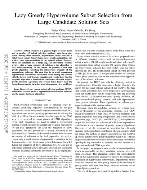 pdf lazy greedy hypervolume subset selection from large candidate