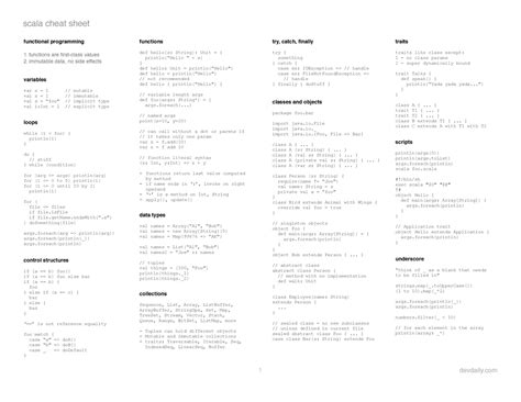 S Scala Cheat Sheet Devdaily Functional Programming 1 Functions Are First Class Values 2
