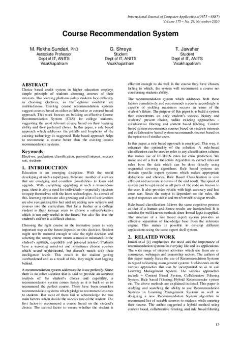 Pdf Course Recommendation System