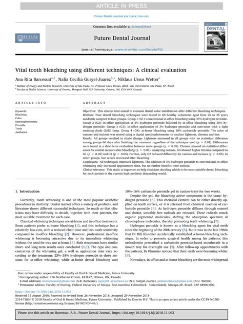 Pdf Vital Tooth Bleaching Using Different Techniques A Clinical Evaluation