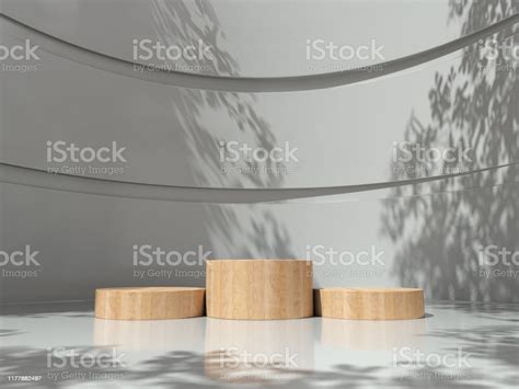 디스플레이용 나무 받침대 디자인 플랫폼 빈 제품 벽에 나무 그림자가있는 빈 방 3d 렌더링 0명에 대한 스톡 사진 및 기타 이미지 Istock