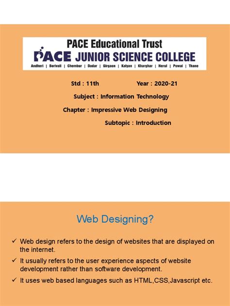 Std 11th Year 2020 21 Subject Information Technology Chapter Impressive Web Designing