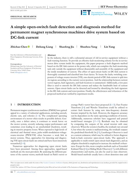 Pdf A Simple Open‐switch Fault Detection And Diagnosis Method For Permanent Magnet Synchronous